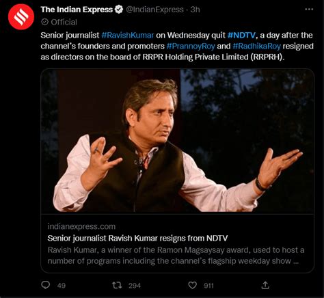 Ndtv Was Buried Today Ravish Kumar Resigns From Ndtv R