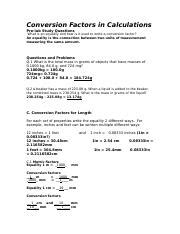 Conversion Factors In Calculations Pre Lab Study Questions Course Hero