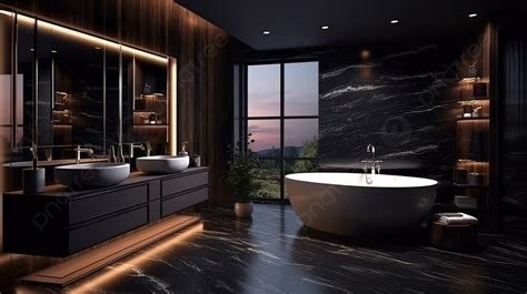 화려하고 우아한 어두운 욕실과 화장실의 놀라운 3d 렌더링 고급 아파트 욕실 인테리어 욕실 거울 배경 일러스트 및 사진