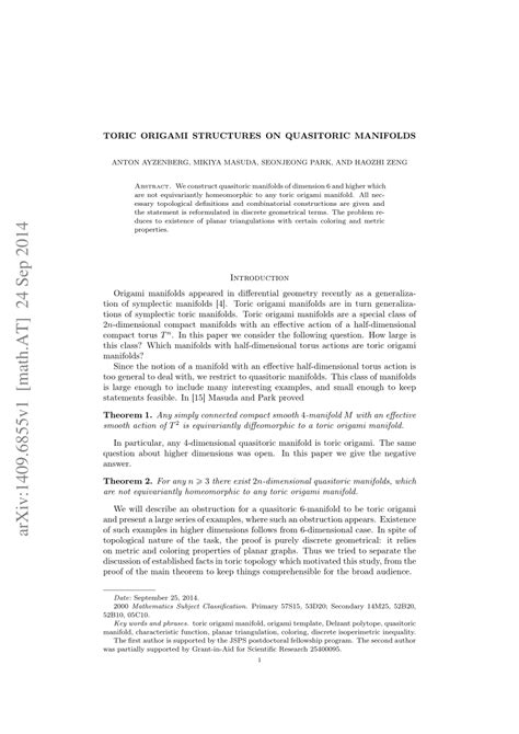 Pdf Toric Origami Structures On Quasitoric Manifolds