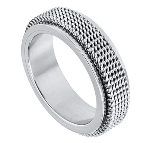 Dyer Silver Mesh Stainless Steel Spinner Ring Anxiety