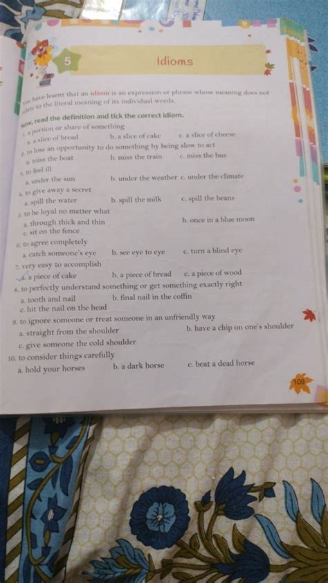 Now Read The Definition And Tick The Correct Idiom A Portion Or Share O