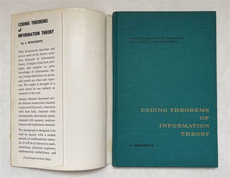 Coding Theorems Of Information Theory By Wolfowitz Jacob Hardcover 1961 First Edition
