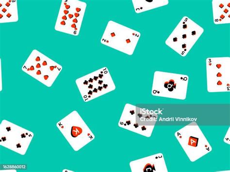 녹색 배경에 카드 놀이가 있는 매끄러운 패턴입니다 3d 스타일의 정장으로 카드 놀이 월페이퍼 광고 배너 및 포스터를 디자인합니다 벡터 그림 일러스트레이션에 대한 스톡 벡터