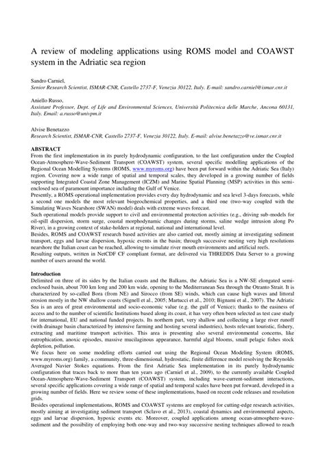 Pdf A Review Of Modeling Applications Using Roms Model And Coawst