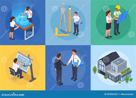 Architect Isometric Infographic Flowchart Vector Illustration 218867352