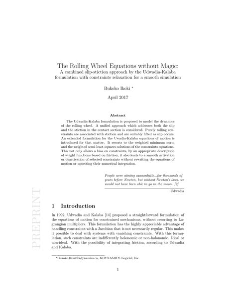 Pdf The Rolling Wheel Equations Without Magic A Combined Slip Stiction Approach By The