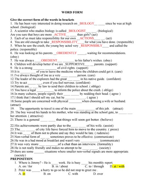 Word Form Preposition 12 English For Office Studocu