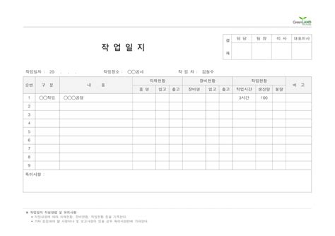 표준 작업일지생산 제조작성방법 포함 부서별서식