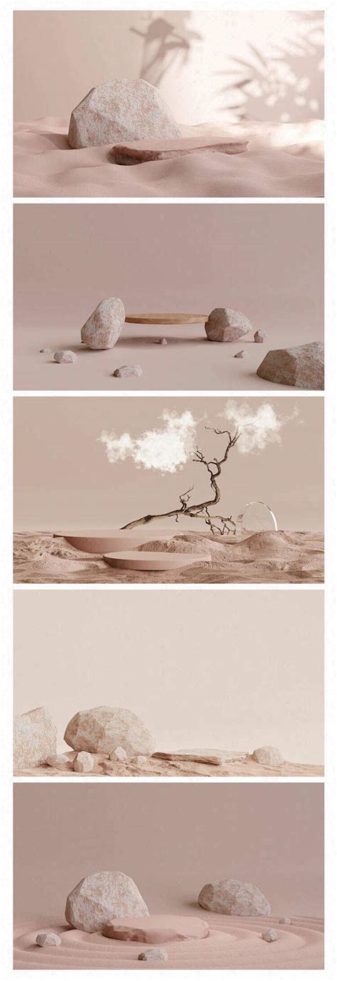 ins风直通车主图大地色3D展台化妆品产品背景图 6