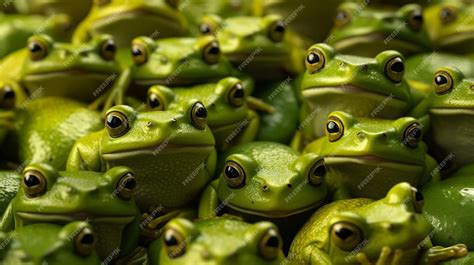 Premium Ai Image A Stack Of Green Frogs Generative Ai