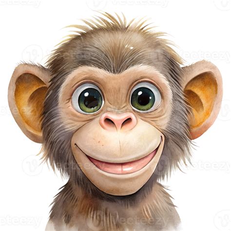 Watercolor Hand Drawn Monkey Smiles Isolate On Transparency Background