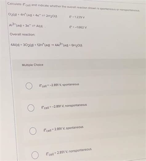Solved Calculate Ecell And Indicate Whether The Overall