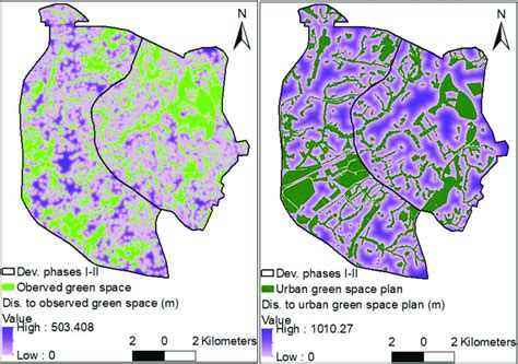 Maps Showing The Euclidean Distance To The Observed Green Space And