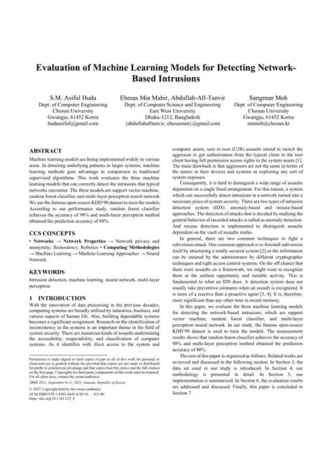 Pdf Evaluation Of Machine Learning Models For Detecting Network Based Intrusions