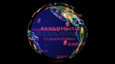 World Map With Ransomware Encryption Digital Text And Blur Ray Rotating Stock Footage Video Of