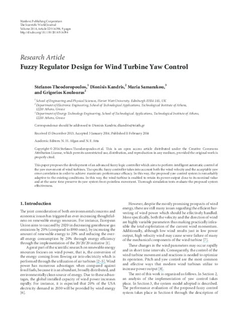 pdf fuzzy logic yaw control for wind turbines