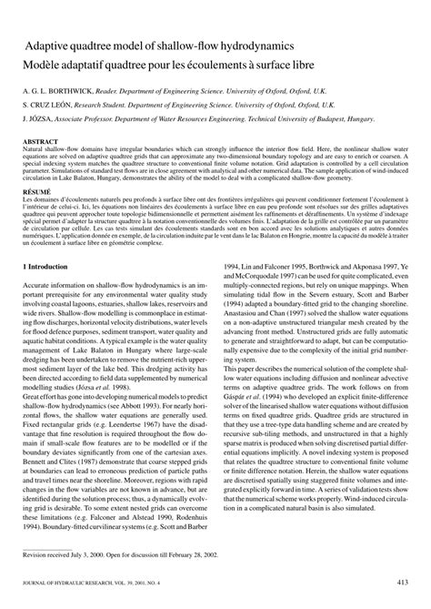 Pdf Adaptive Quadtree Model Of Shallow Flow Hydrodynamics