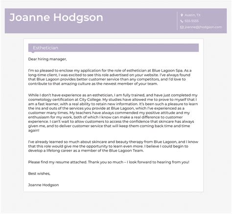 3 Esthetician No Experience Cover Letter Examples Visualcv