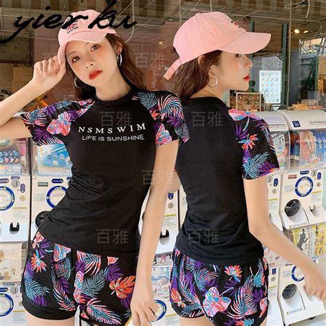 Yierku 2021สินค้าใหม่ ชุดว่ายน้ำกีฬาผู้หญิง ชุดว่ายน้ำสไตล์เกาหลี น่ารัก แขนสั้นกางเกงขาสั้น