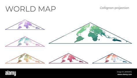 Low Poly World Map Set Collignon Equal Area Pseudocylindrical Projection Collection Of The
