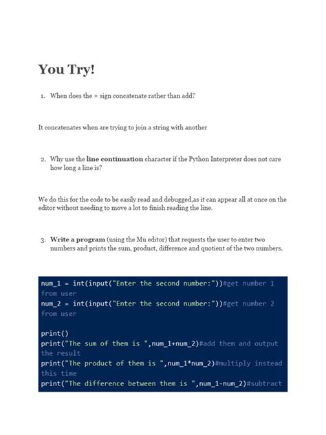 You Try Enter The Second Number Enter The Second Number Pdf Integer Computer