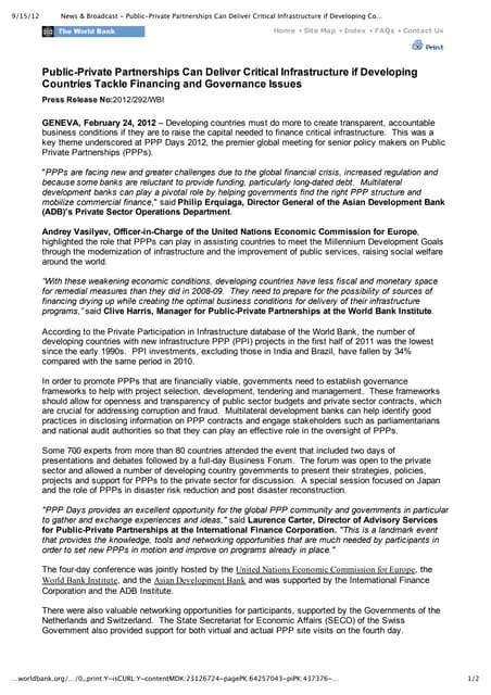 Public Private Partnerships Can Deliver Critical Infrastructure If Developing Countries Tackle