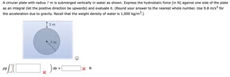Solved A Circular Plate With Radius 7 M Is Submerged