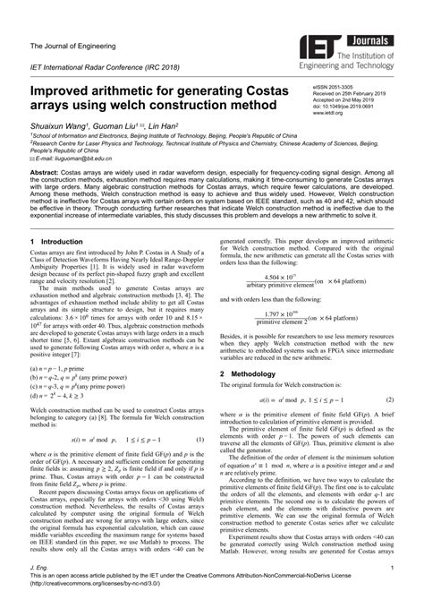 Pdf Improved Arithmetic For Generating Costas Arrays Using Welch Construction Method