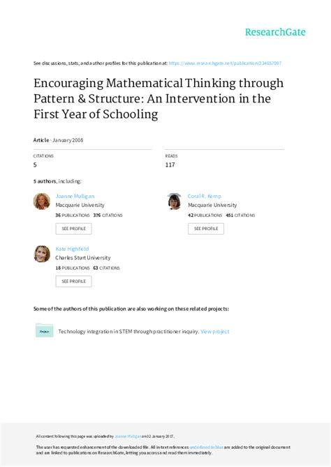 Pdf Encouraging Mathematical Thinking Through Pattern And Structure An