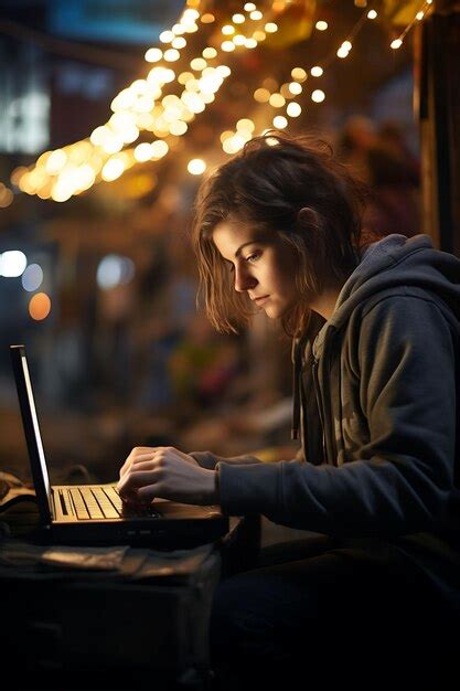 Premium Ai Image A Girl Programming On A Scrappy Netbook Ambitious And Resolu Digital Native