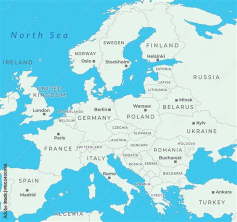 Regions Of Europe Political Map With Single Countries And Labeling