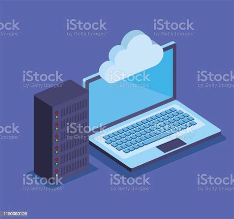 클라우드 데이터 및 하드 스토리지 타워를 갖춘 랩톱 기술 0명에 대한 스톡 벡터 아트 및 기타 이미지 0명 가상현실 글로벌 비즈니스 Istock
