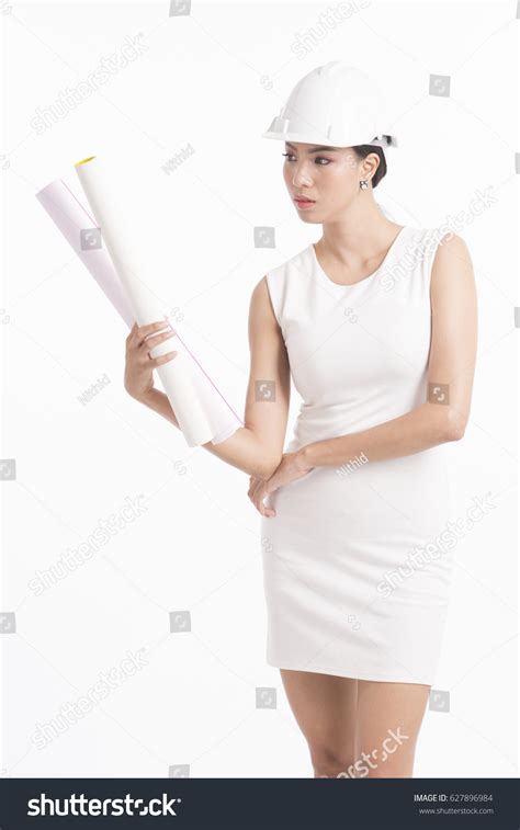 Sexy Girl Structural Engineer Holding Drafting Stock Photo 627896984 Shutterstock
