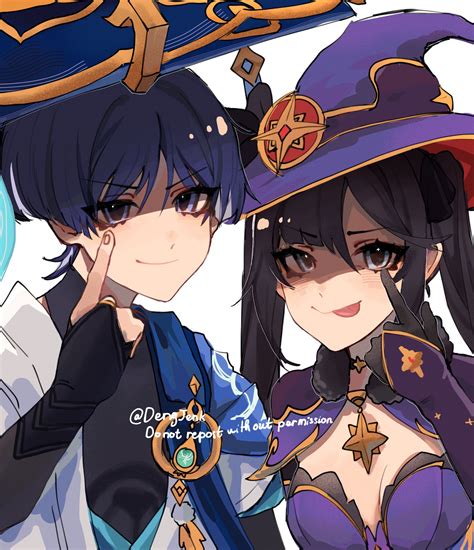 Mona Scaramouche And Wanderer Genshin Impact Drawn By Dengjenk