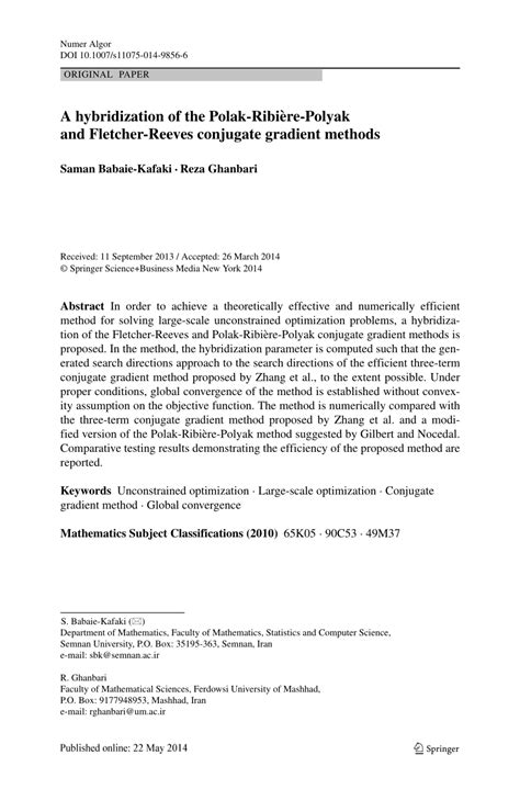 Pdf A Hybridization Of The Polak Ribisre Polyak And Fletcher Reeves Conjugate Gradient Methods