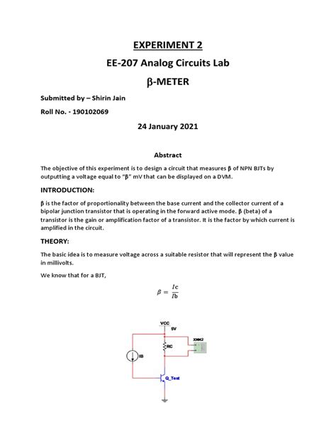 Experiment 2 Pdf Bipolar Junction Transistor Physical Quantities