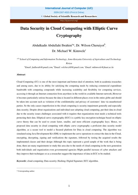 Pdf Data Security In Cloud Computing With Elliptic Curve Cryptography