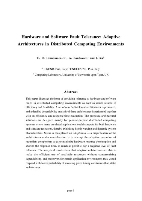 Pdf Hardware And Software Fault Tolerance Adaptive Architectures In