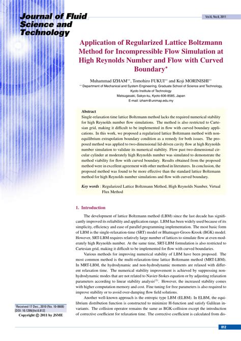 Pdf Application Of Regularized Lattice Boltzmann Method For Incompressible Flow Simulation At
