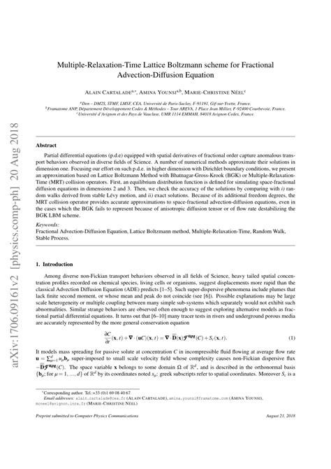 Pdf Multiple Relaxation Time Lattice Boltzmann Scheme For Fractional Advection Diffusion Equation