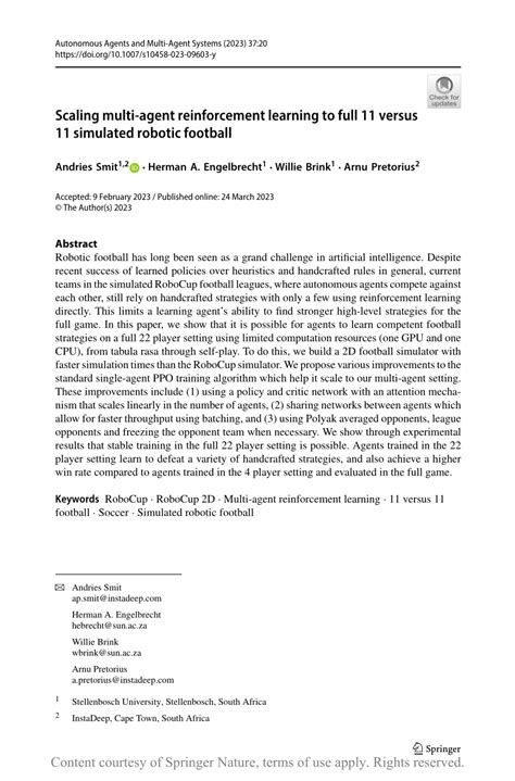 Pdf Scaling Multi Agent Reinforcement Learning To Full 11 Versus 11