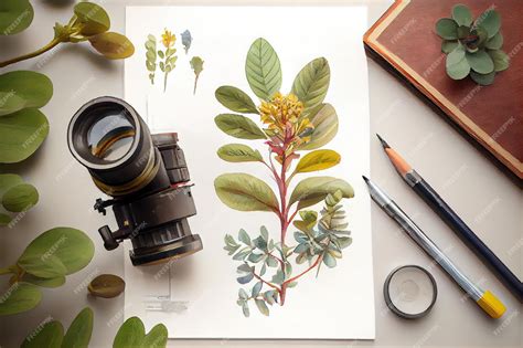 Premium Ai Image High Angle Plant And Microscope Arrangement Generative Ai