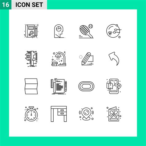 Mobile Interface Outline Set Of 16 Pictograms Of Caliper Sex Tennis