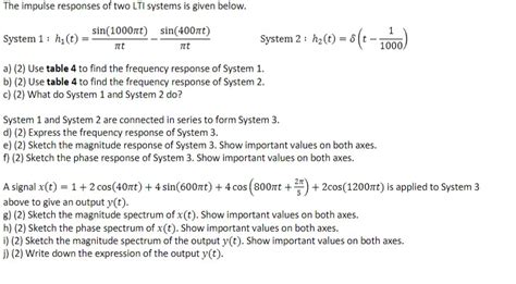 Solved The Impulse Responses Of Two Lti Systems Is Given