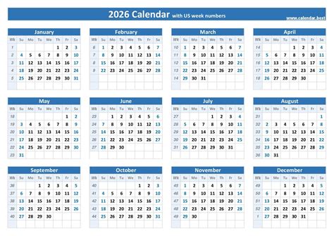 2026 Calendar Weeks Printable Calendar