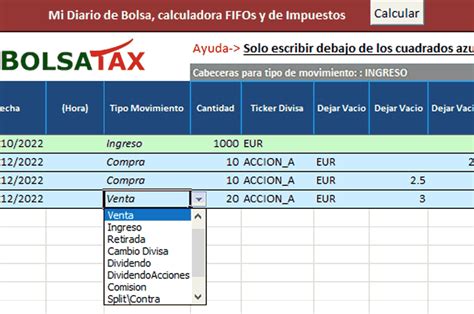 Hoja Excel BolsaTax Tributación FIFO