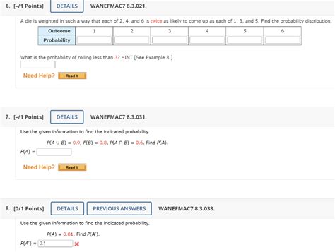 solved wanefmac7 8 3 021 a die is weighted in such a way