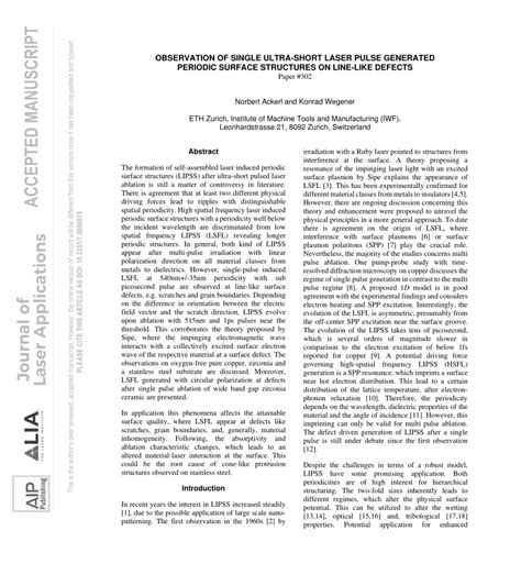 Pdf Observation Of Single Ultrashort Laser Pulse Generated Periodic Surface Structures On