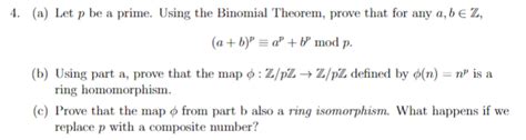 Solved A Let P Be A Prime Using The Binomial Theorem Chegg Com